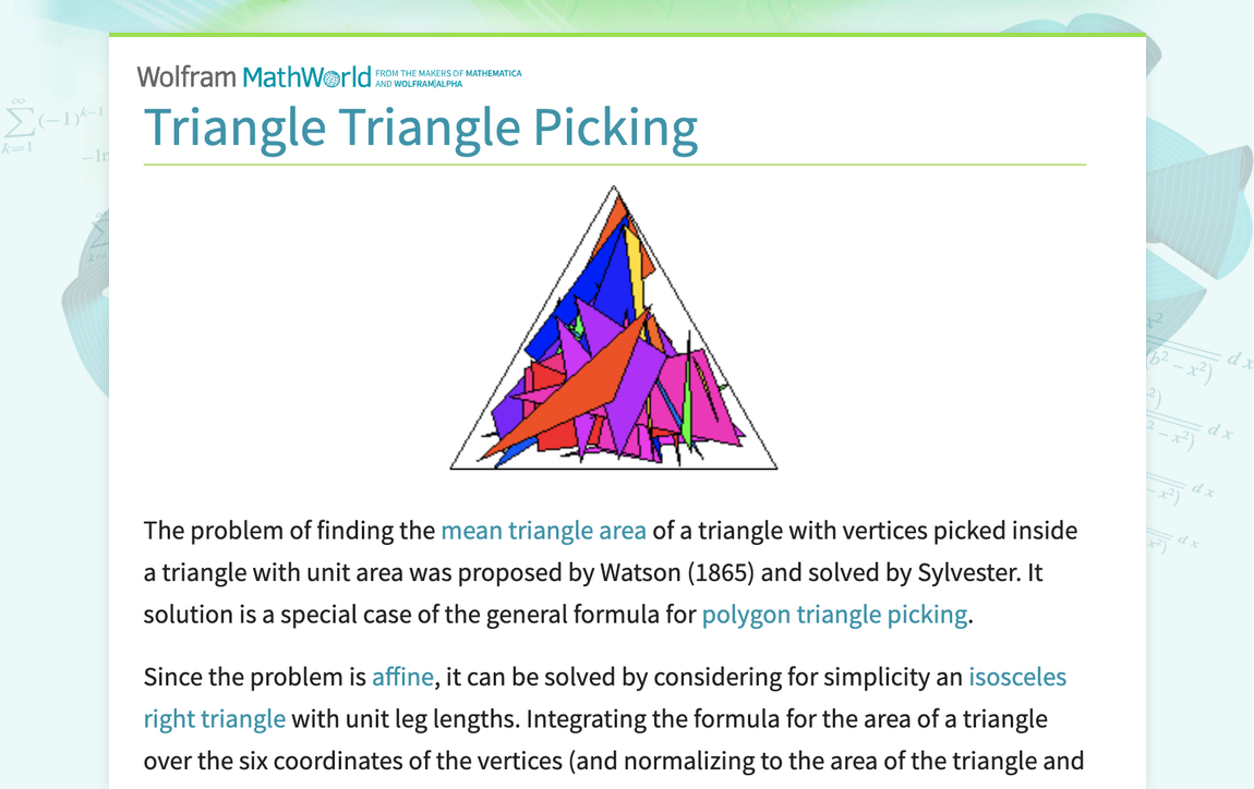 Triangle Triangle Picking -- from Wolfram MathWorld