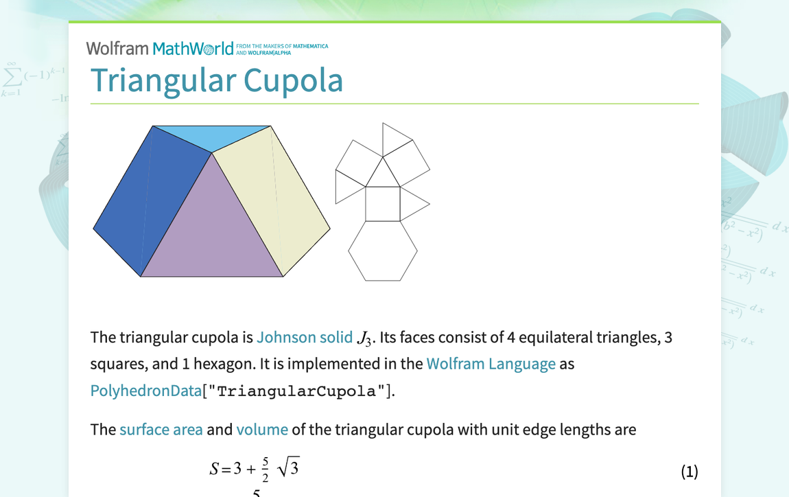 Triangular Cupola -- from Wolfram MathWorld