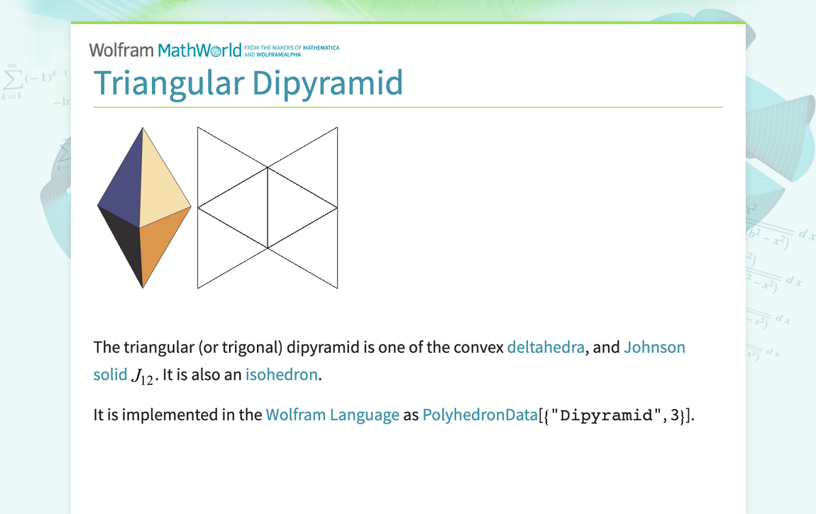 Triangular Dipyramid -- from Wolfram MathWorld