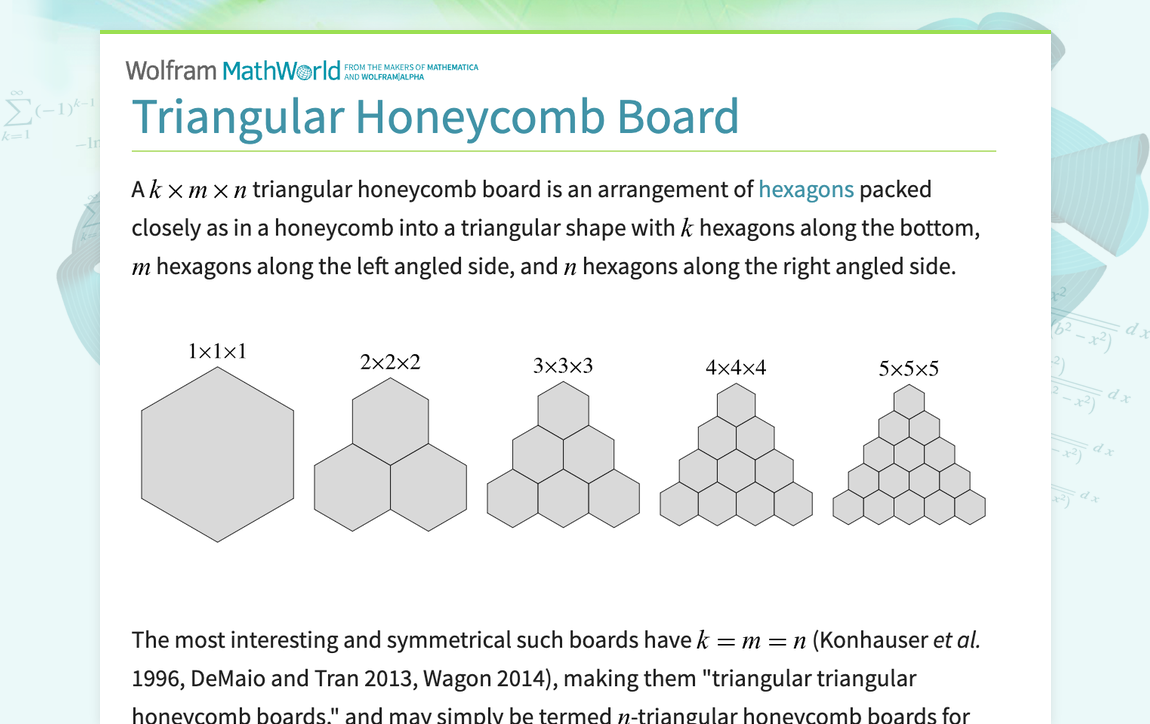 Triangular Honeycomb Board From Wolfram Mathworld