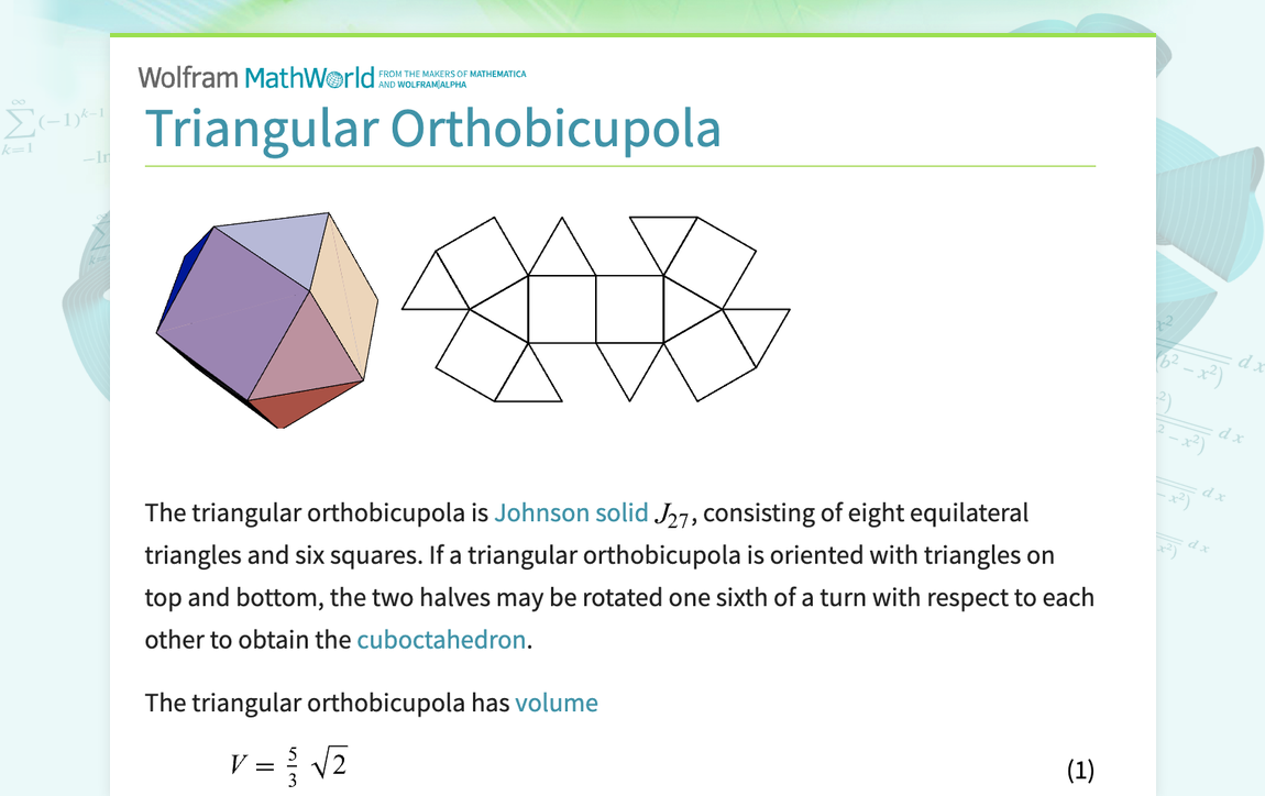 Triangular Orthobicupola -- from Wolfram MathWorld