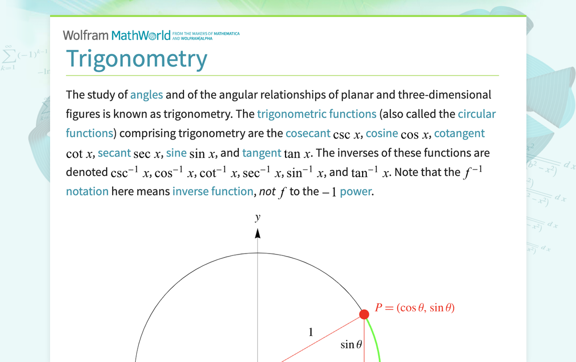 Trigonometry -- from Wolfram MathWorld