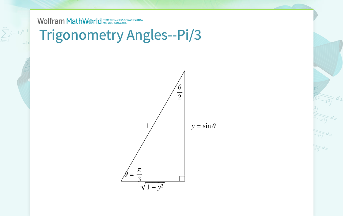 Trigonometry Angles--Pi/3 -- from Wolfram MathWorld