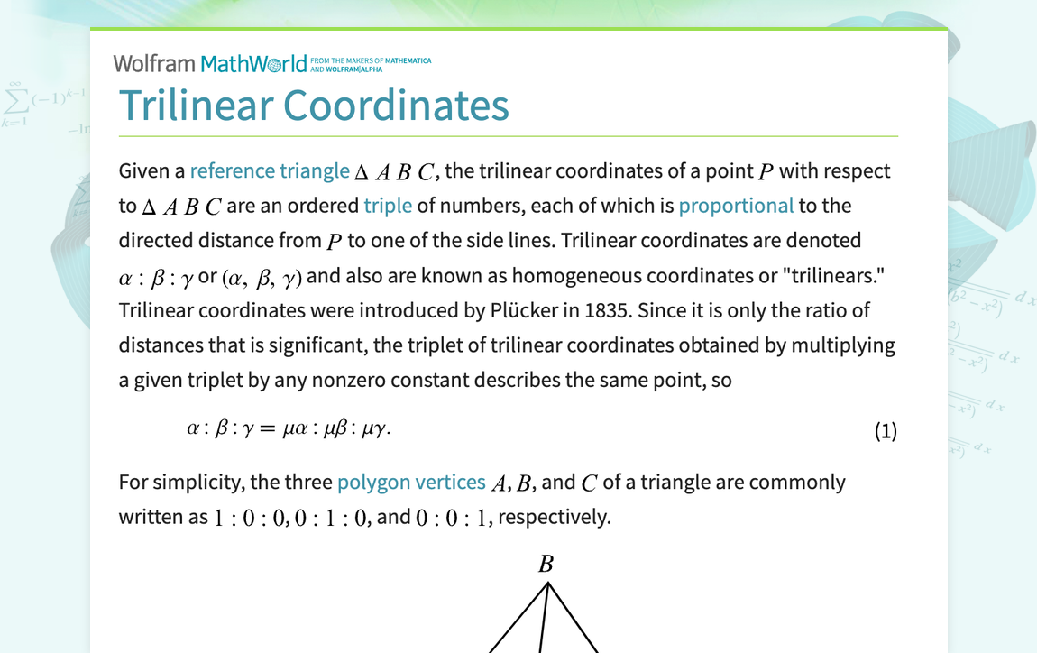 Trilinear Coordinates -- from Wolfram MathWorld