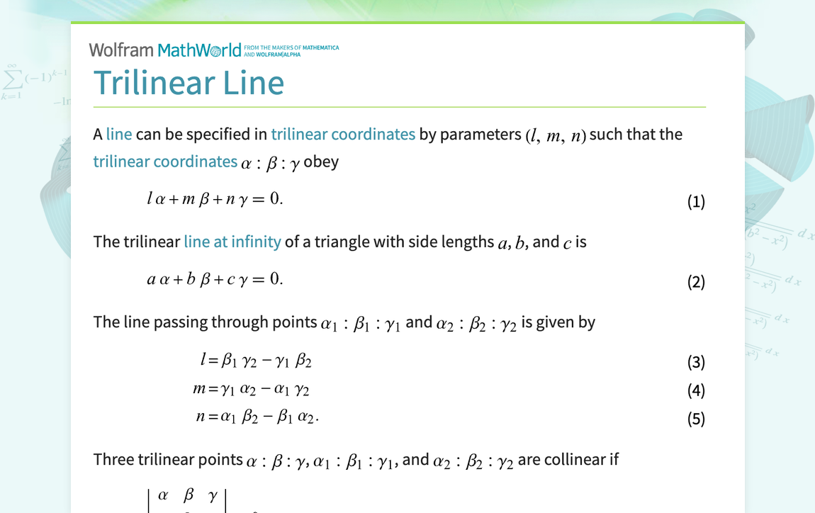 Trilinear Line -- from Wolfram MathWorld