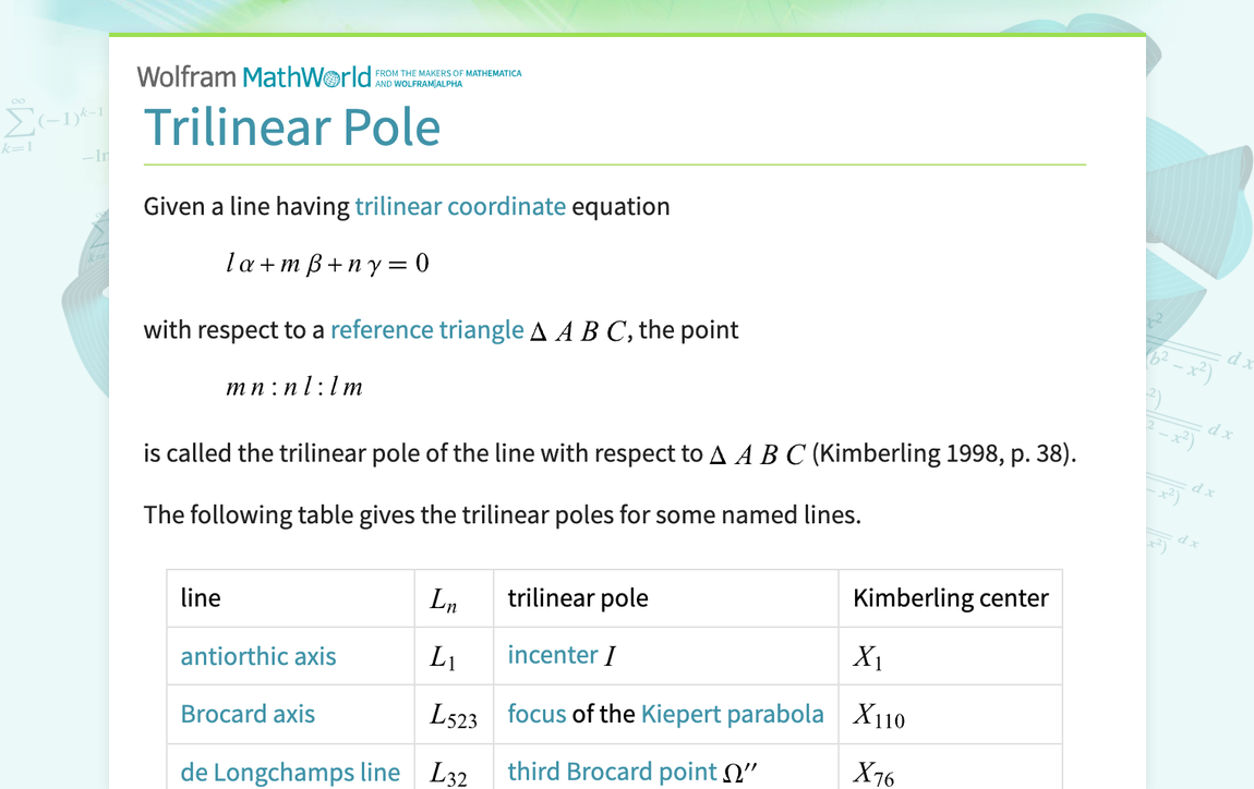 Trilinear Pole -- from Wolfram MathWorld