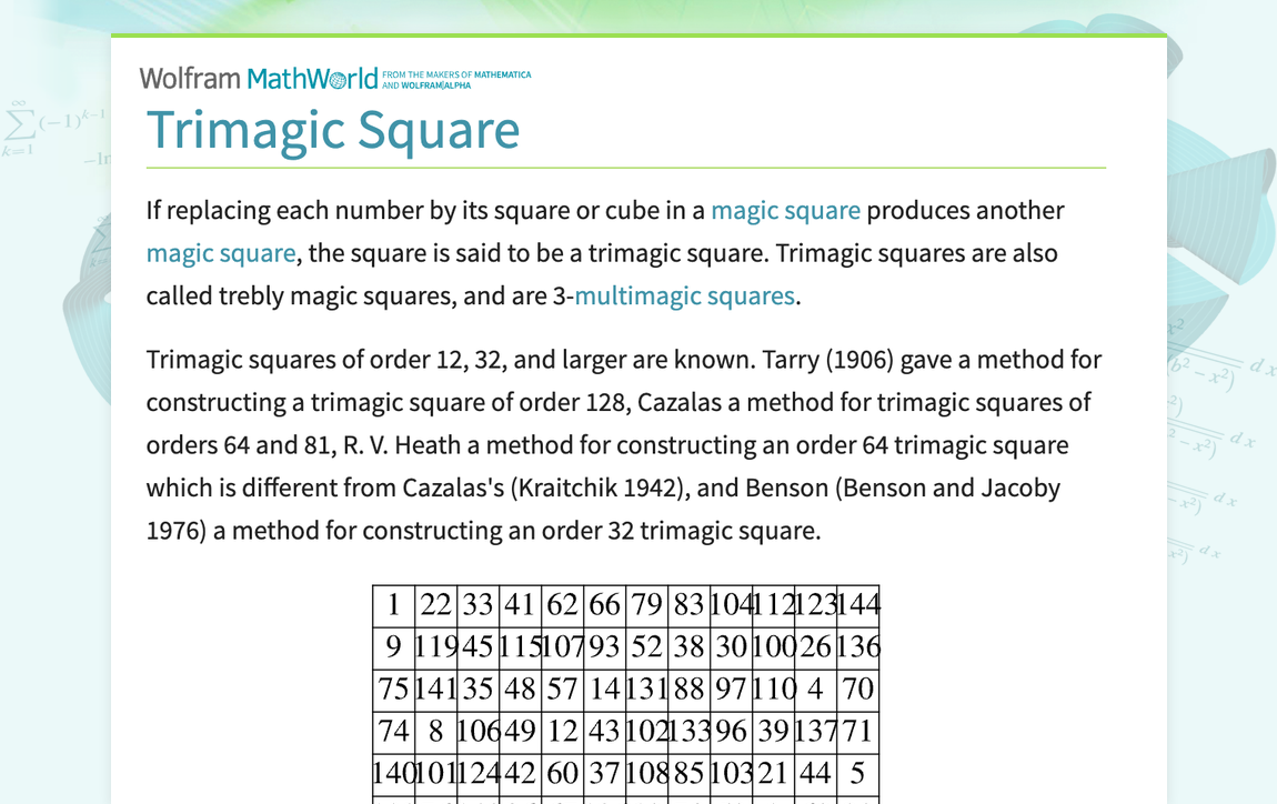 Trimagic Square -- from Wolfram MathWorld