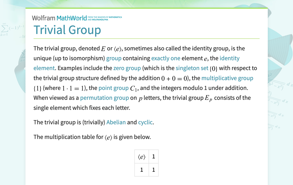 Trivial Group -- from Wolfram MathWorld