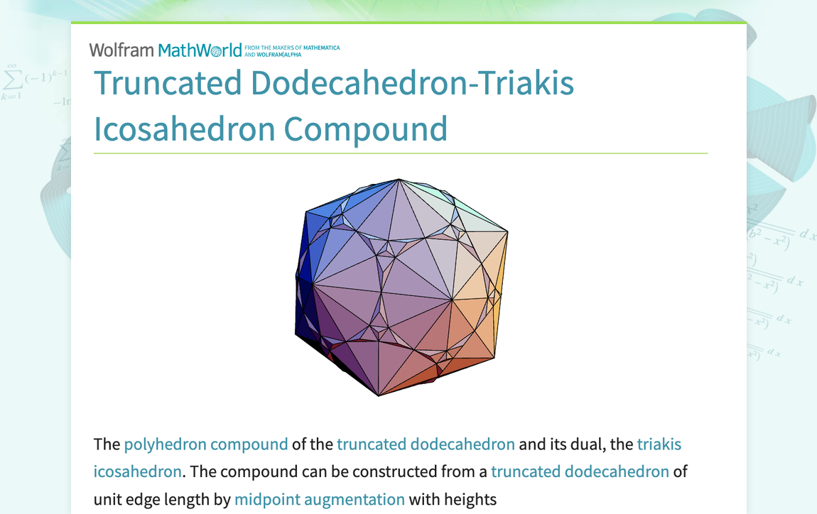 Truncated Dodecahedron-Triakis Icosahedron Compound -- from Wolfram ...