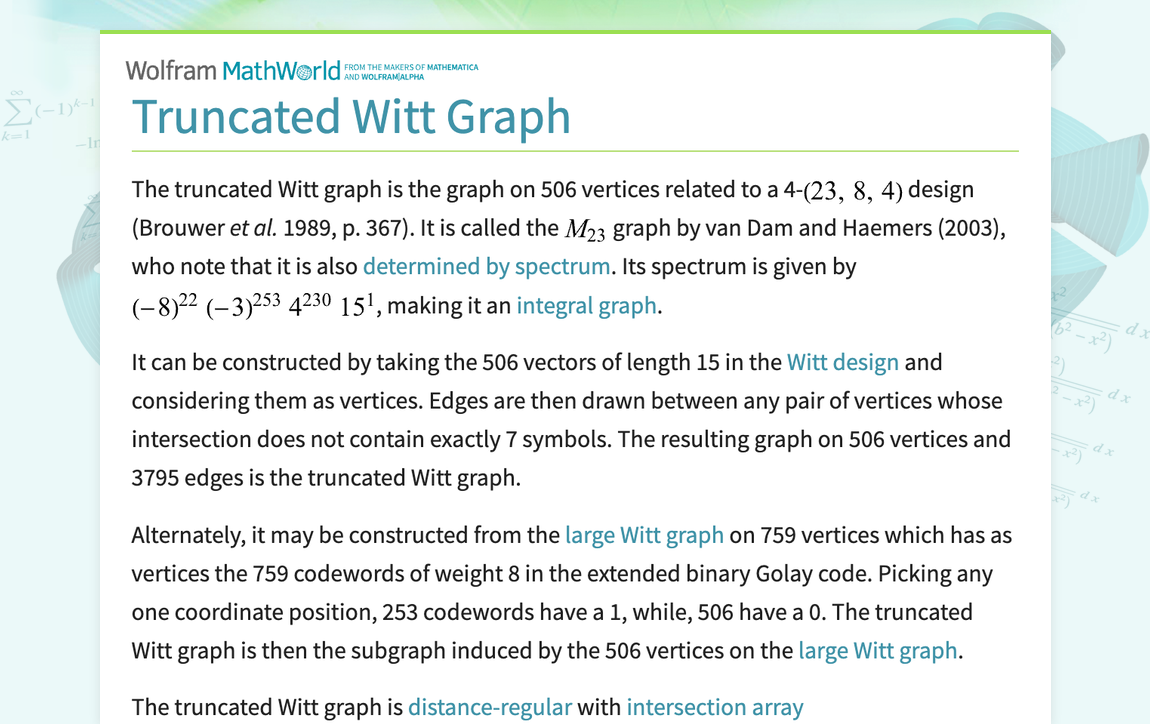 Truncated Witt Graph -- from Wolfram MathWorld