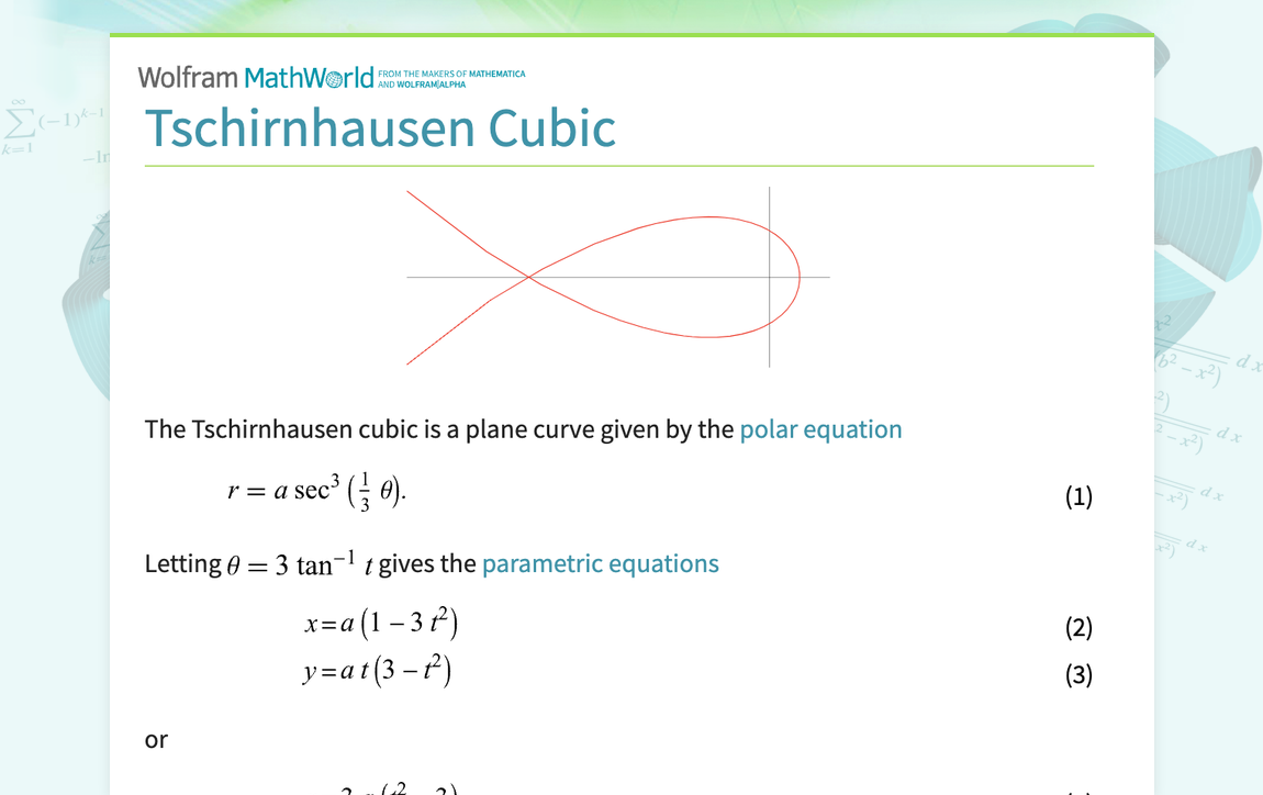 Tschirnhausen Cubic -- from Wolfram MathWorld