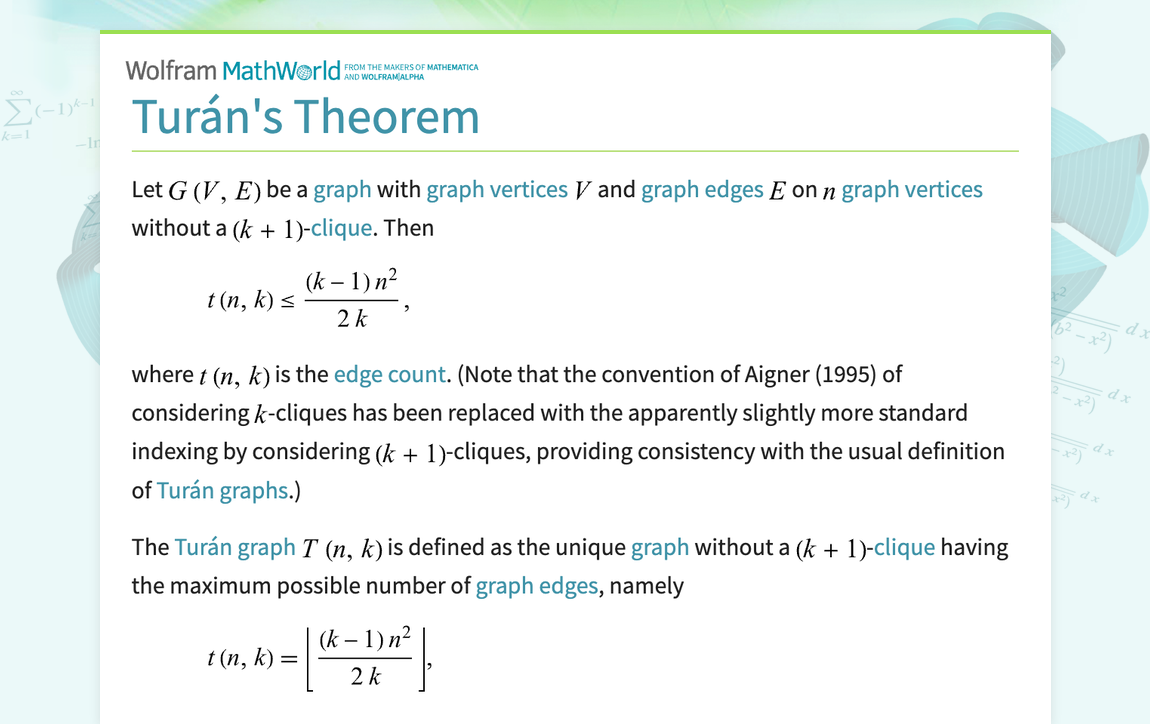 Turán's Theorem -- from Wolfram MathWorld