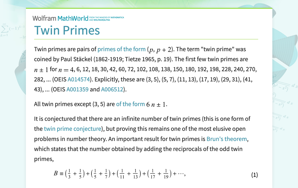 Twin Primes -- from Wolfram MathWorld