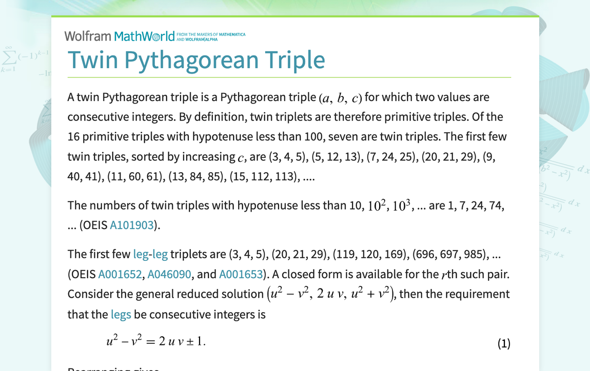 Pythagorean Theorem Triples List