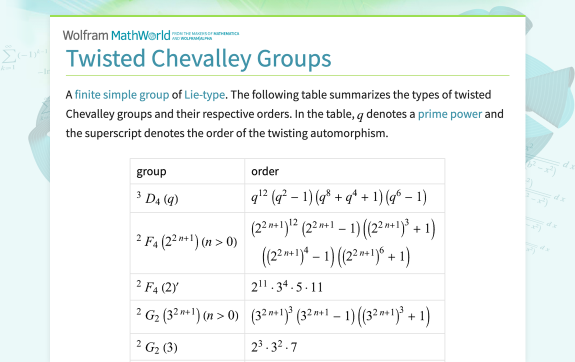 Twisted Chevalley Groups -- from Wolfram MathWorld