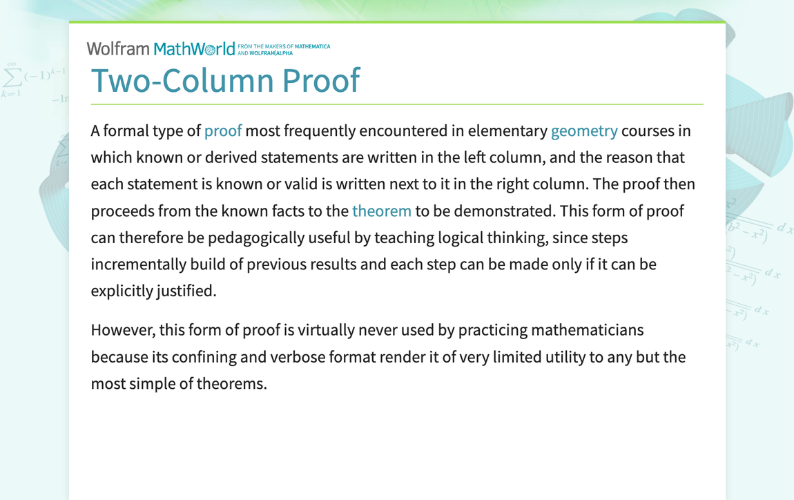 Two-Column Proof -- from Wolfram MathWorld