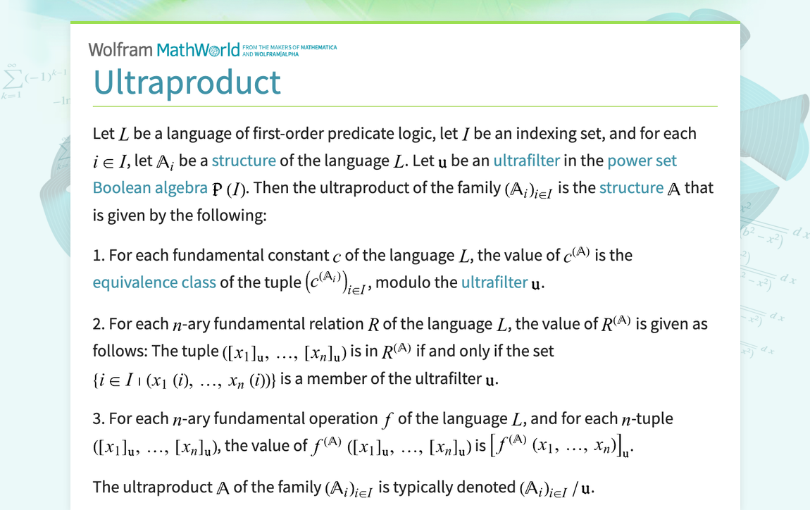 Ultraproduct -- from Wolfram MathWorld