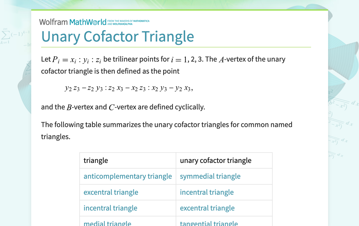 Unary Cofactor Triangle -- from Wolfram MathWorld