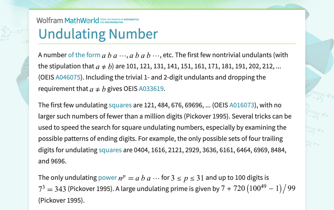 Undulating Number -- from Wolfram MathWorld