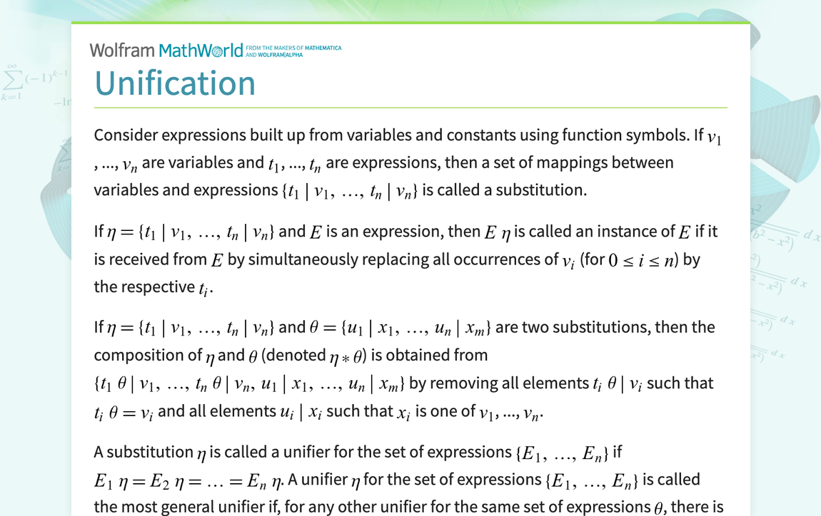 Unification -- from Wolfram MathWorld