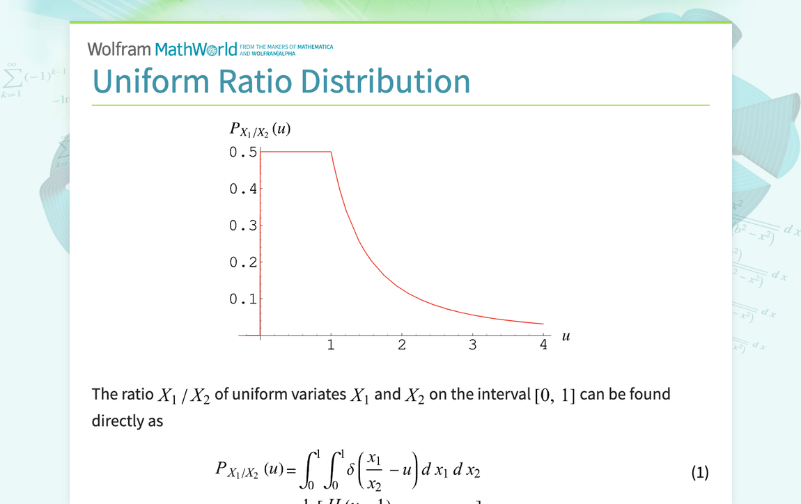 Uniform Ratio Distribution -- from Wolfram MathWorld