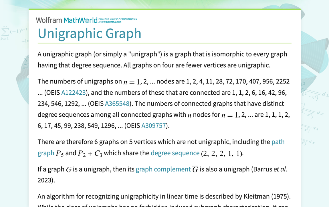 Unigraphic Graph -- from Wolfram MathWorld