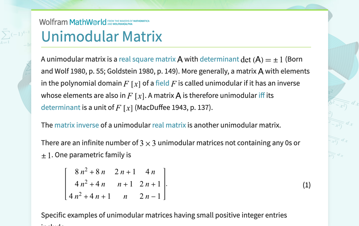 Unimodular Matrix From Wolfram Mathworld