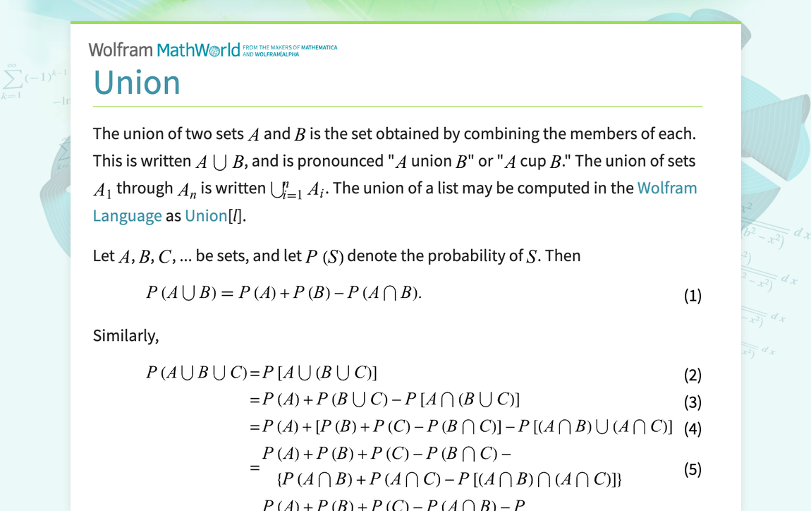 Union -- from Wolfram MathWorld