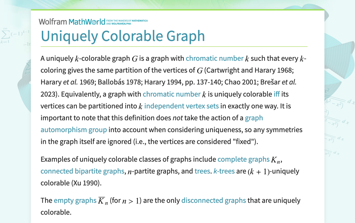 Uniquely Colorable Graph -- from Wolfram MathWorld