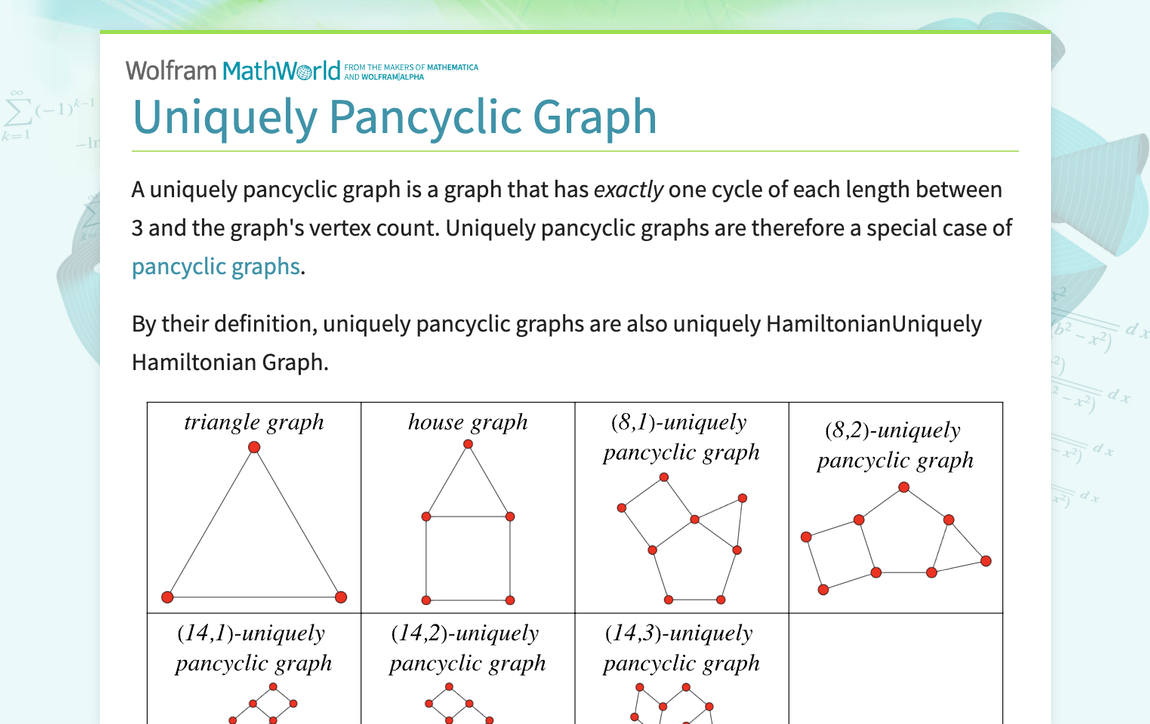 Uniquely Pancyclic Graph -- from Wolfram MathWorld