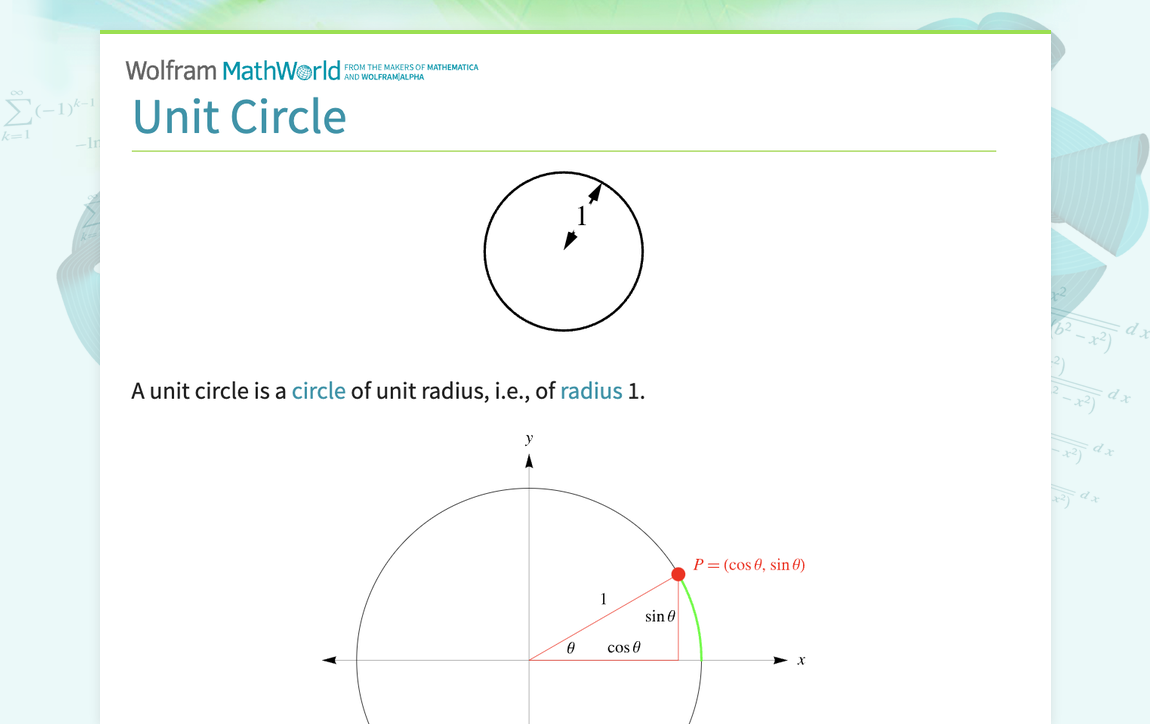 Unit Circle -- from Wolfram MathWorld