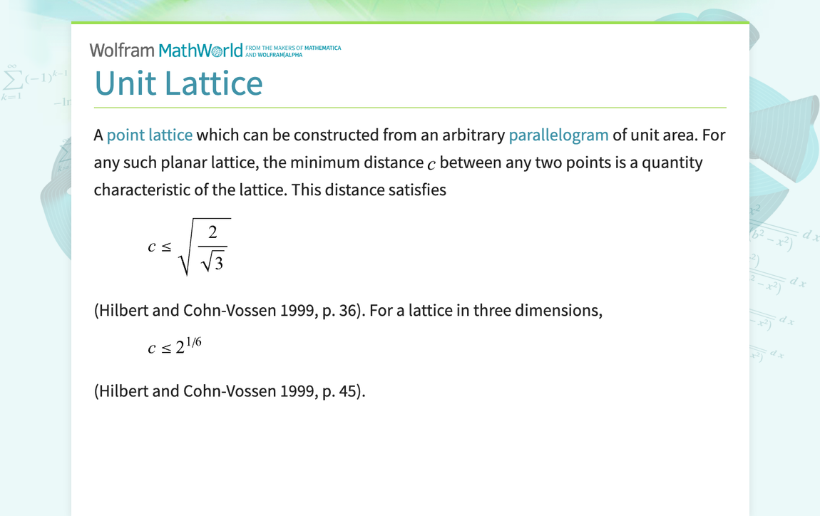 Unit Lattice -- from Wolfram MathWorld