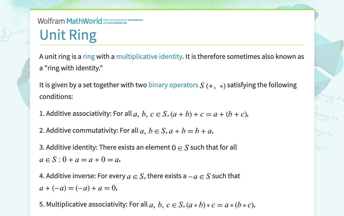 Unit Ring -- from Wolfram MathWorld