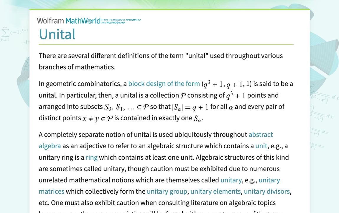 Unital -- from Wolfram MathWorld