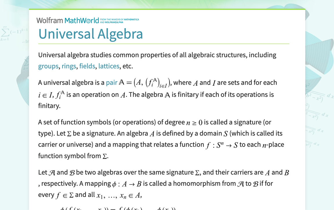 Universal Algebra -- from Wolfram MathWorld