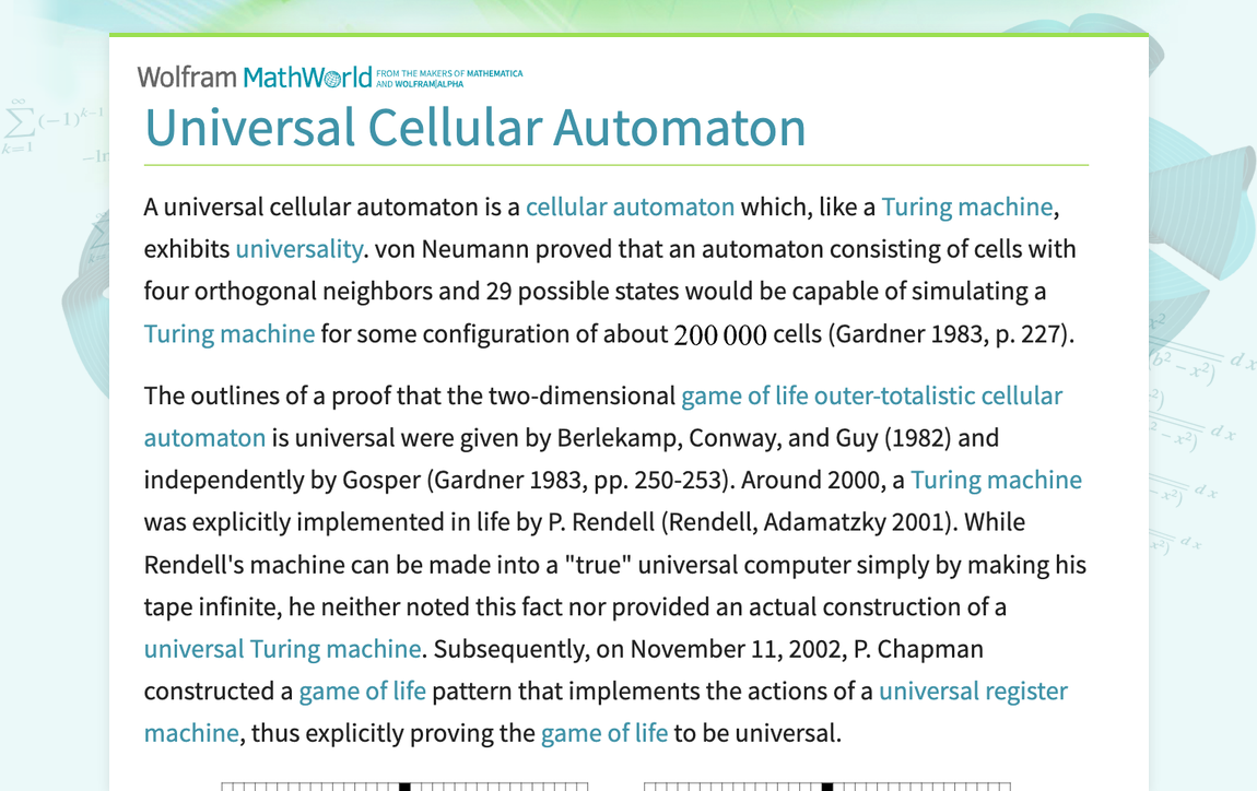 Universal Cellular Automaton From Wolfram Mathworld