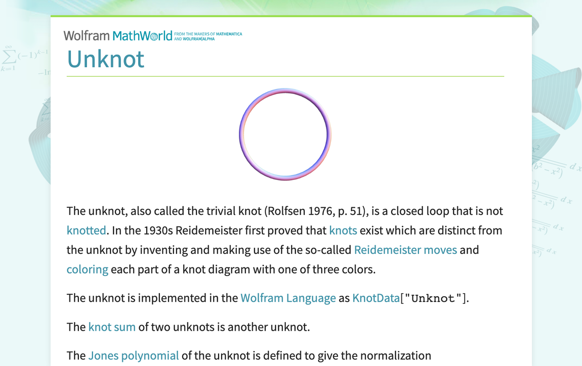Unknot -- from Wolfram MathWorld