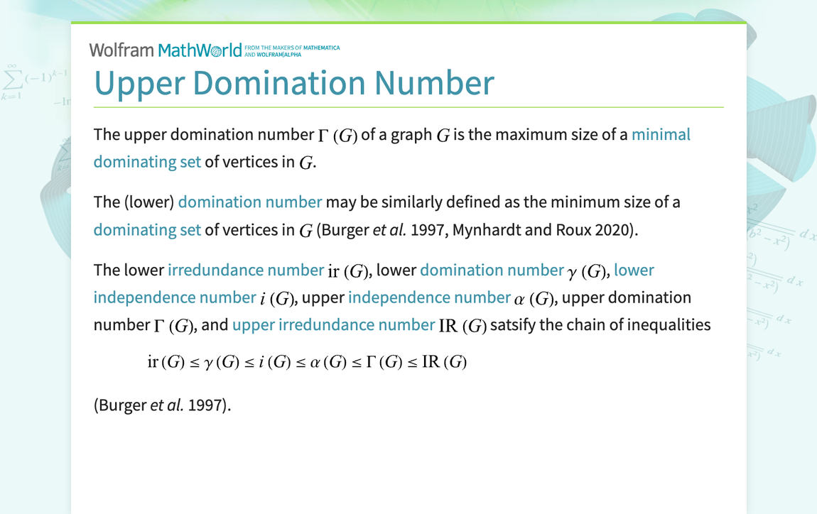 Upper Domination Number -- from Wolfram MathWorld