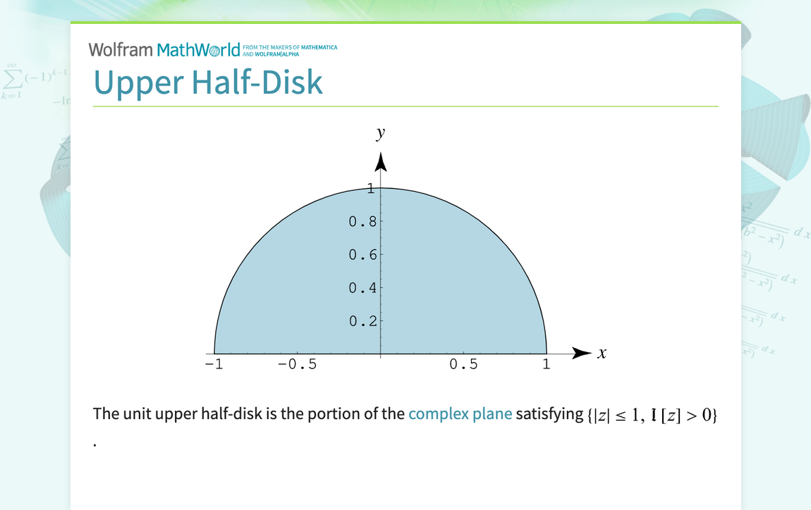 Upper Half-Disk -- from Wolfram MathWorld