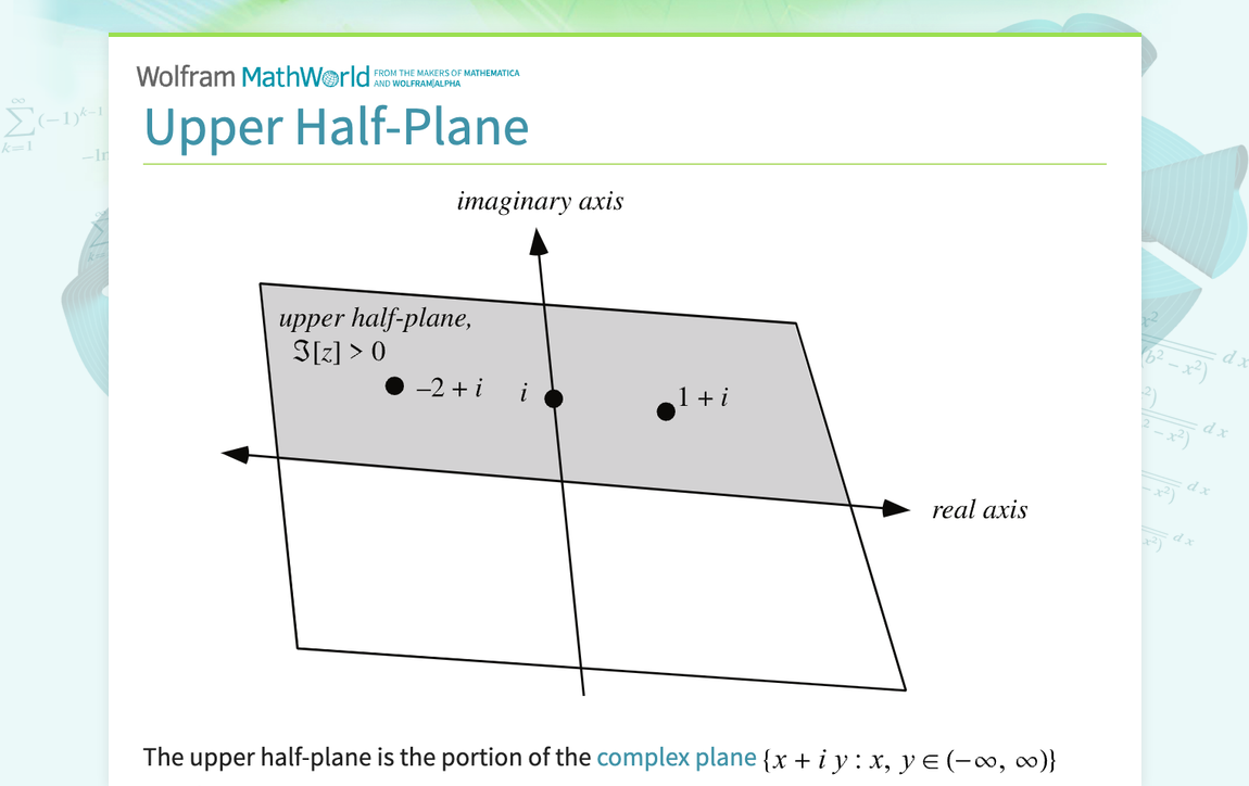 Upper Half-Plane -- from Wolfram MathWorld