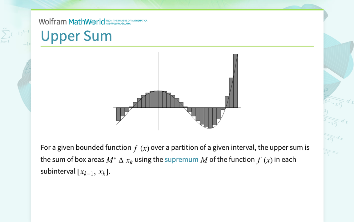 Upper Sum -- from Wolfram MathWorld