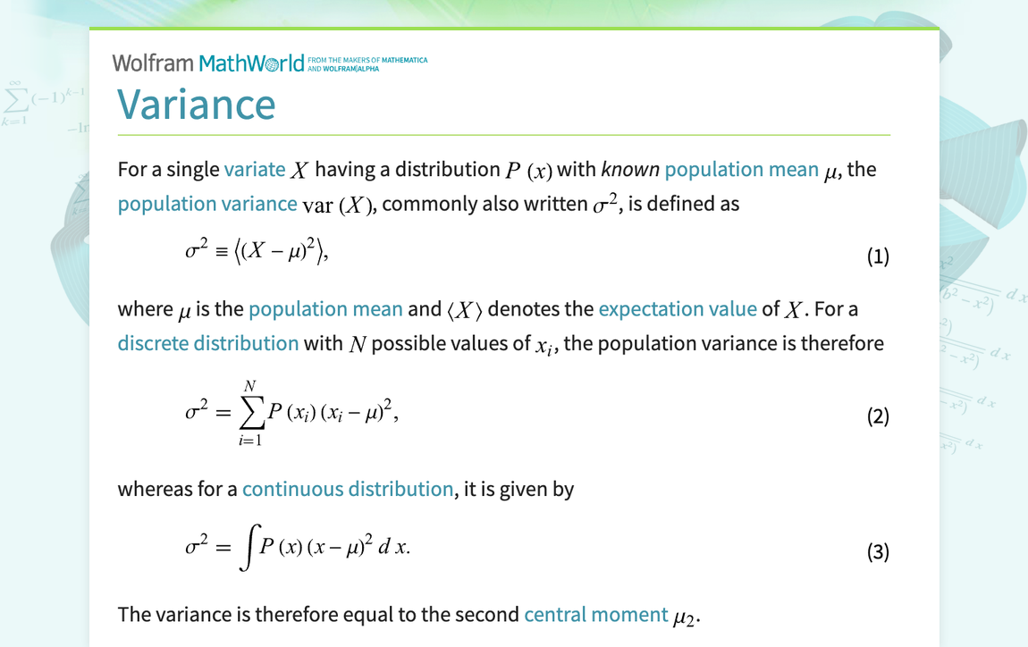 Variance -- from Wolfram MathWorld