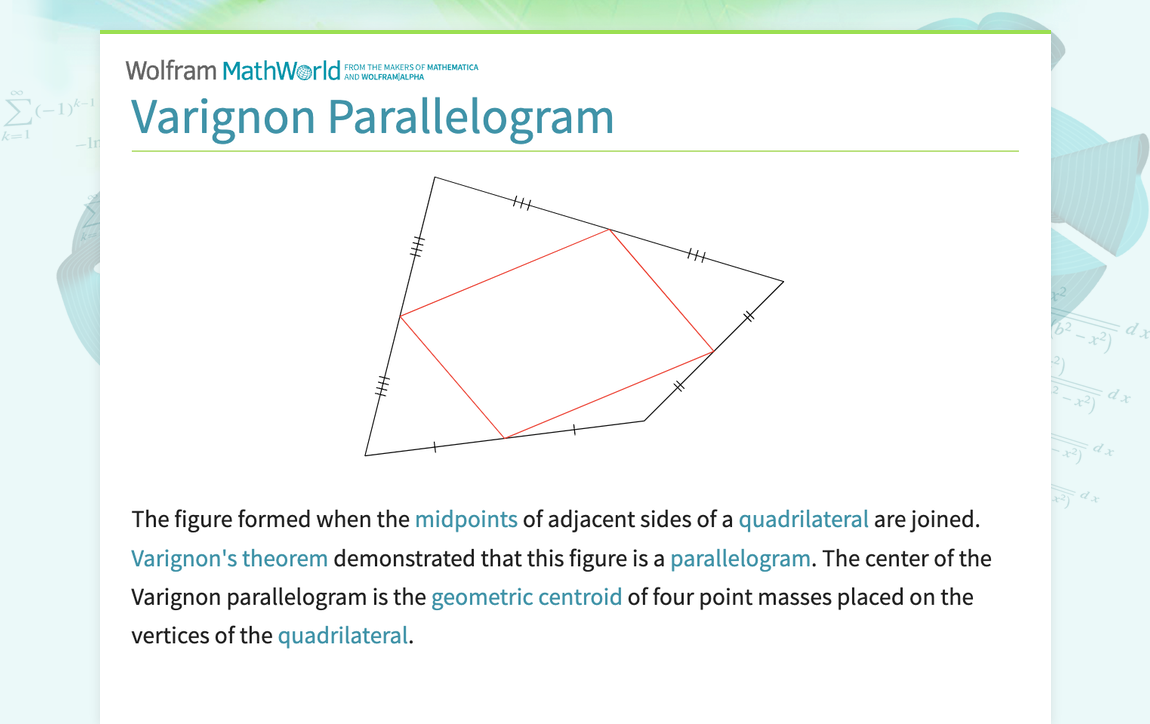 Varignon Parallelogram -- from Wolfram MathWorld