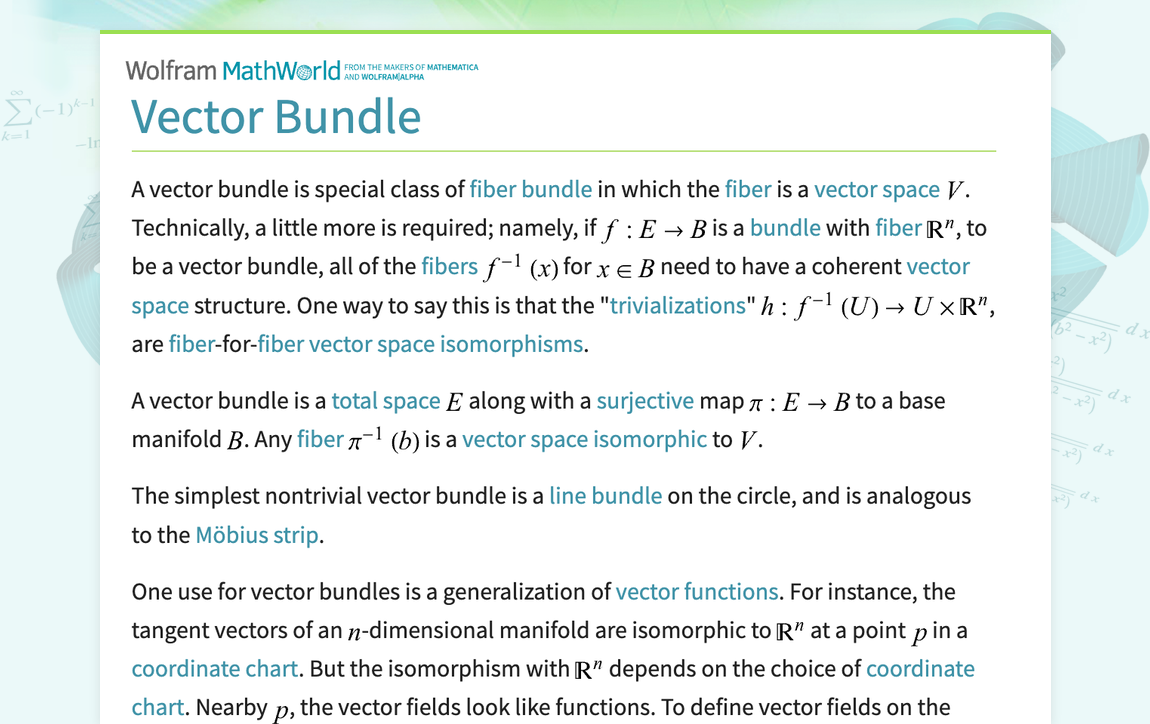 Vector Bundle -- from Wolfram MathWorld