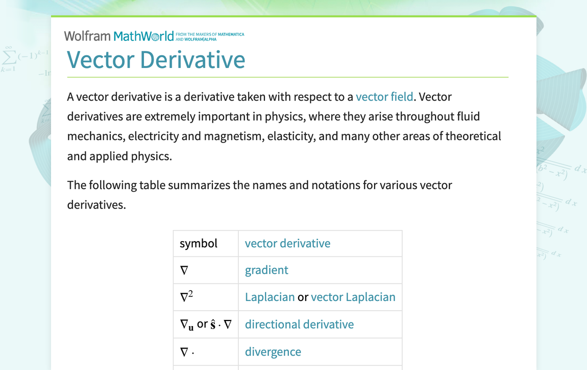 Vector Derivative -- from Wolfram MathWorld