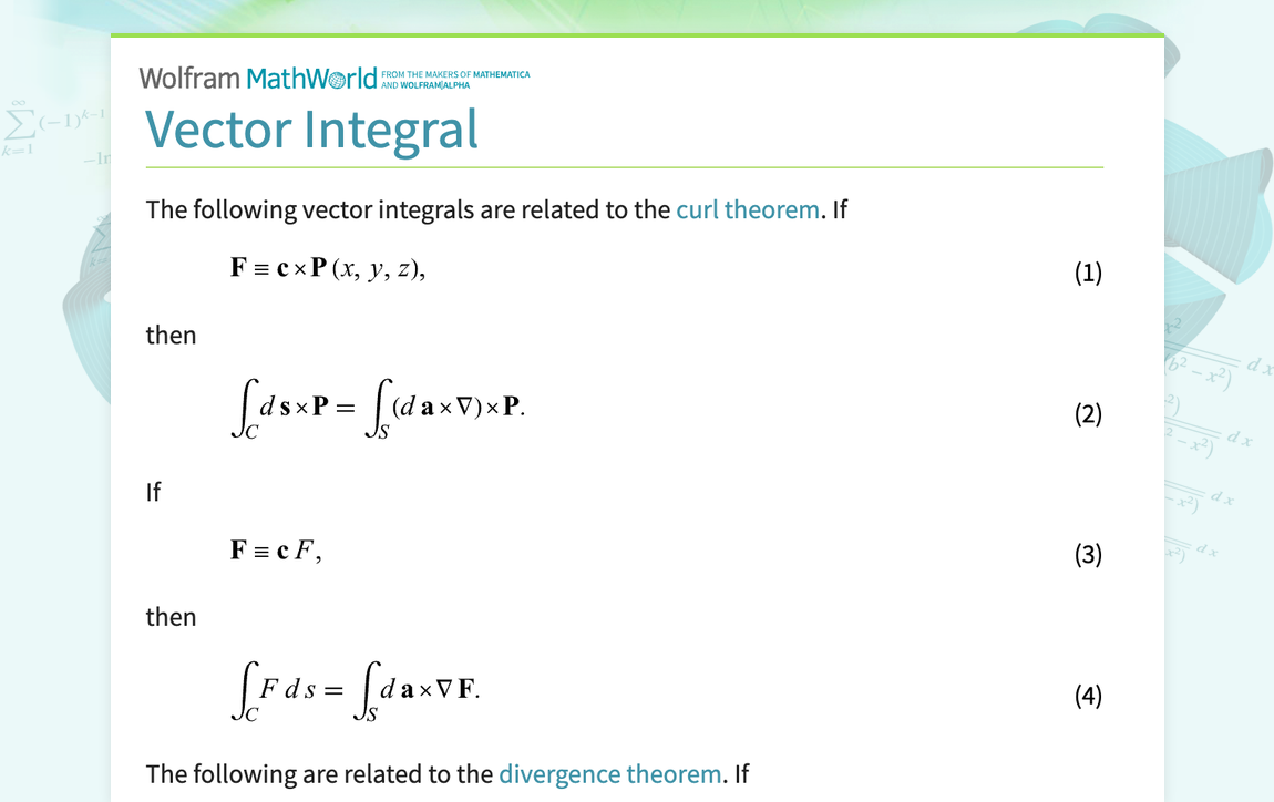 Vector Integral -- from Wolfram MathWorld