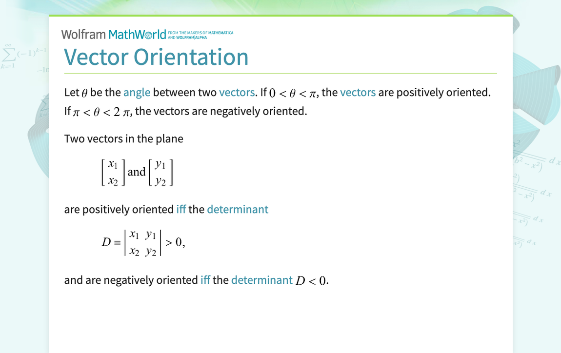 Vector Orientation -- from Wolfram MathWorld