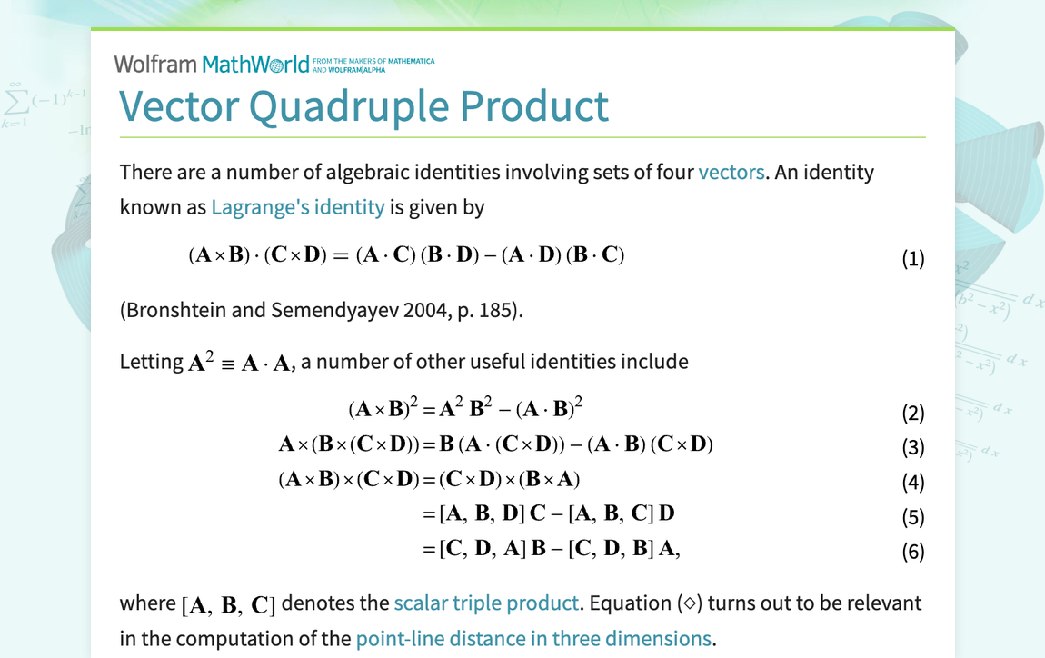 Vector Quadruple Product -- from Wolfram MathWorld