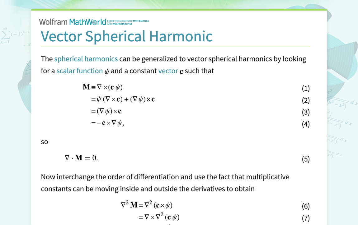 Vector Spherical Harmonic -- from Wolfram MathWorld