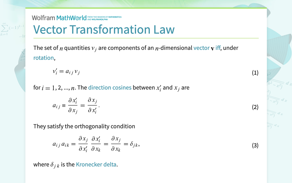Vector Transformation Law -- from Wolfram MathWorld